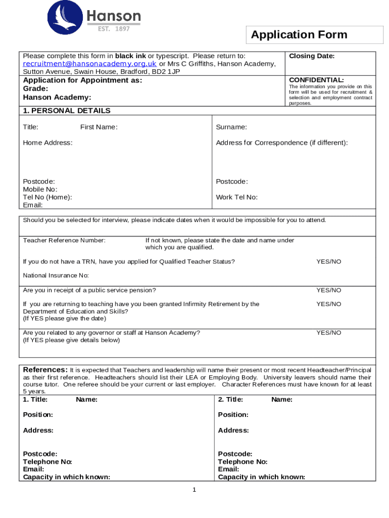 Application - Hanson Academy Doc Template | pdfFiller