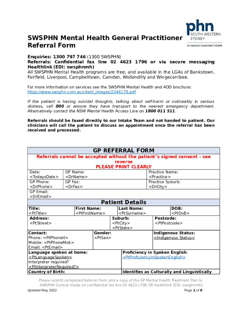 Enquiries: 1300 797 746 (1300 SWSPHN) Doc Template | pdfFiller