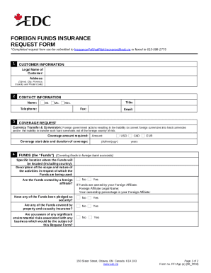 Foreign Funds Insurance Request Doc Template | pdfFiller