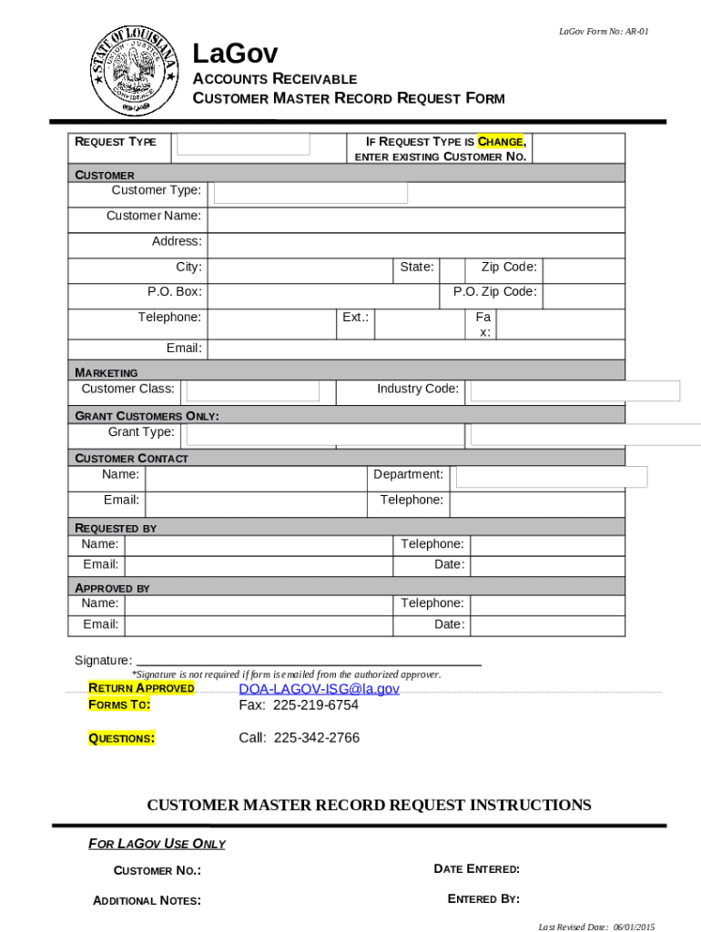 customer master record request instructions Doc Template | pdfFiller