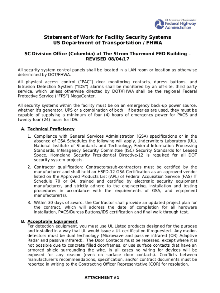 Statement of Work for Facility Security Systems Doc Template | pdfFiller