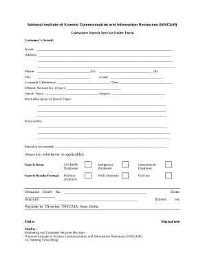 Literature Search Service Order Doc Template | pdfFiller