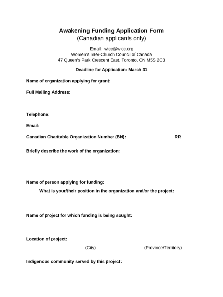 Awakening Funding Application Doc Template | pdfFiller