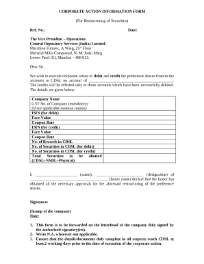 CORPORATE ACTION INATION - CDSL Doc Template | pdfFiller