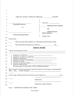 Arbitration Award Doc Template | pdfFiller