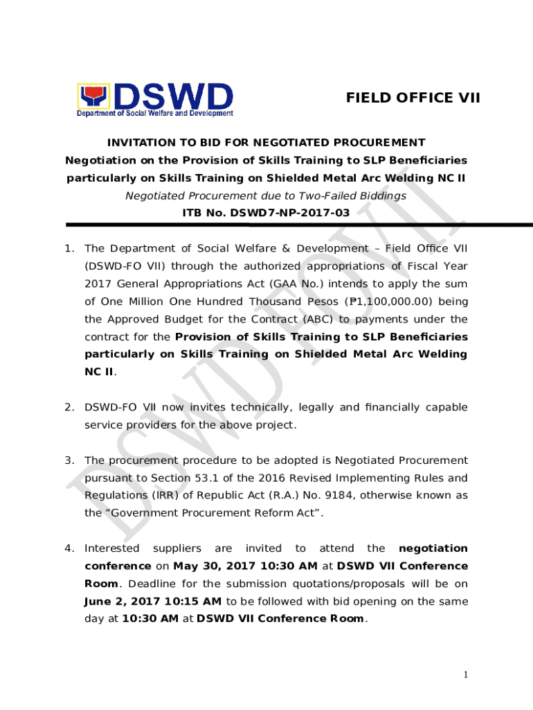 Procurement Notices - 52349 - Conduct of Skills Training on Sh Doc Template | pdfFiller