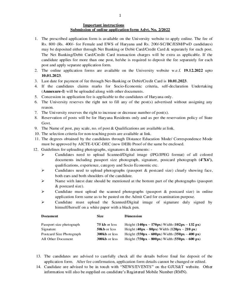 Fillable Online 1 Important instructions Submission of online ...