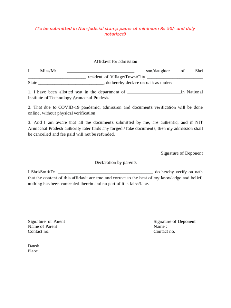 1 at of affidavit to be made on a non-judicial stamp paper ... Doc ...
