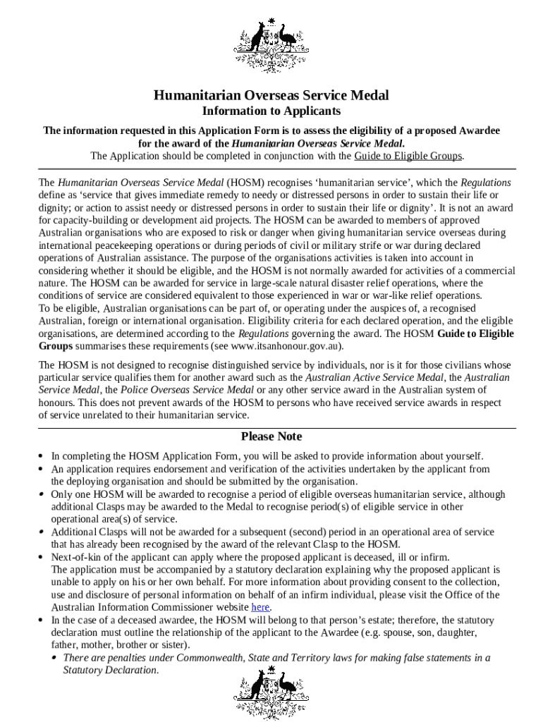 Humanitarian Overseas Medal Nomination Doc Template | pdfFiller