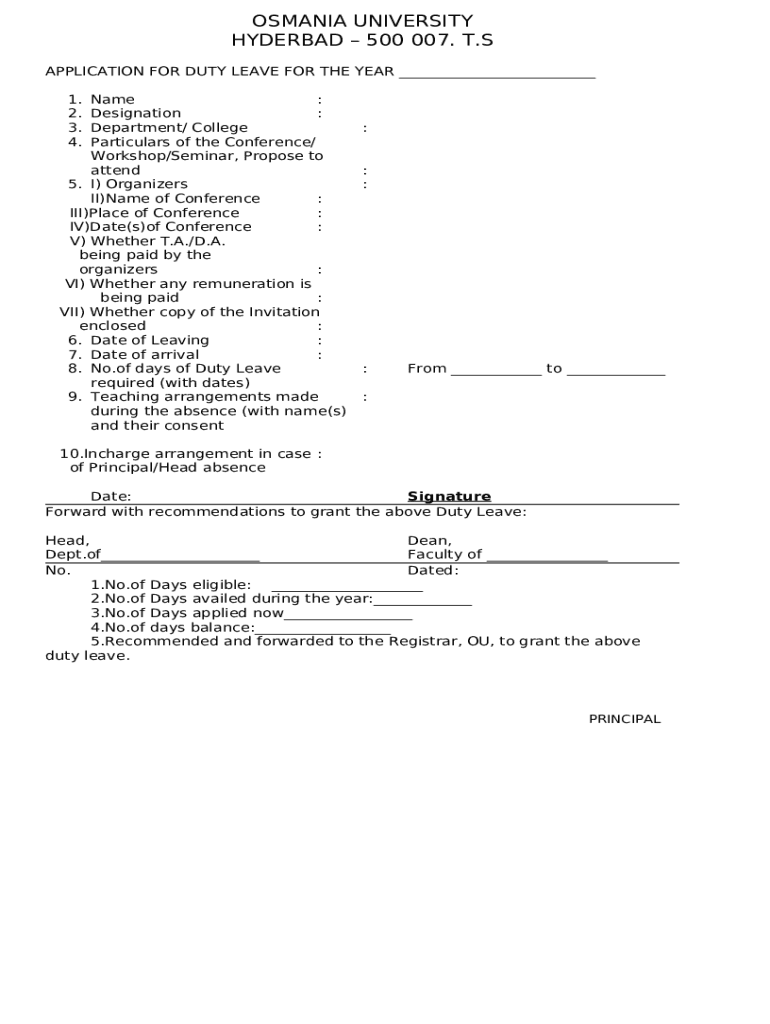 duty leave Doc Template | pdfFiller