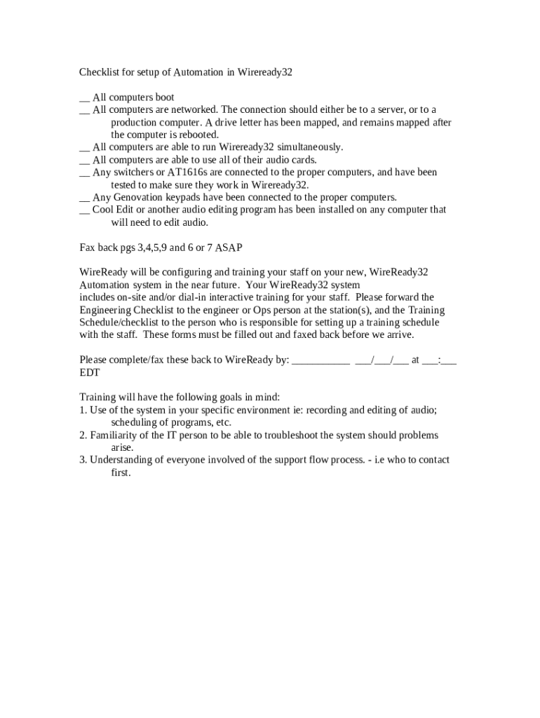 Checklist for setup of Automation in Wireready32All computers ... Doc ...