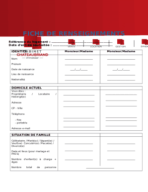 FICHE DE RENSEIGNEMENTS MADAME MONSIEUR Nom ... Doc Template | pdfFiller