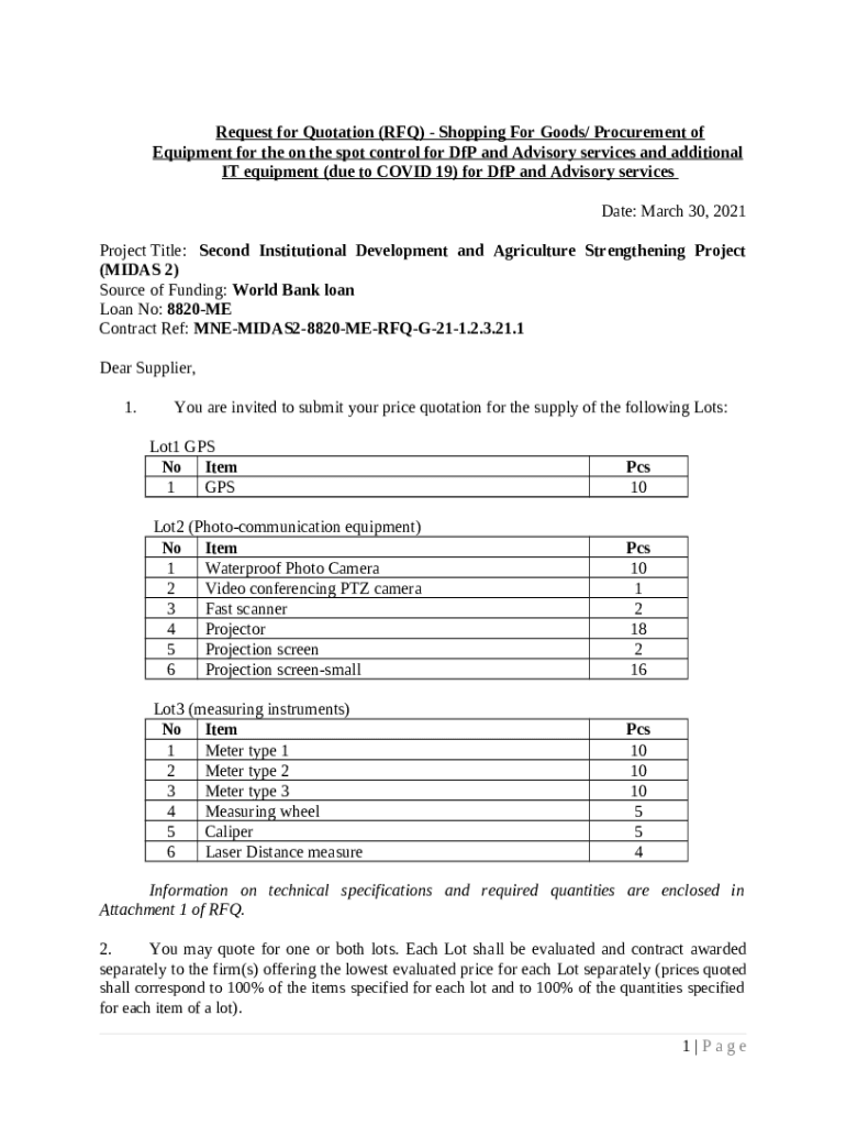 Request for Quotation (RFQ) - Shopping For Goods - MIDAS Doc Template | pdfFiller