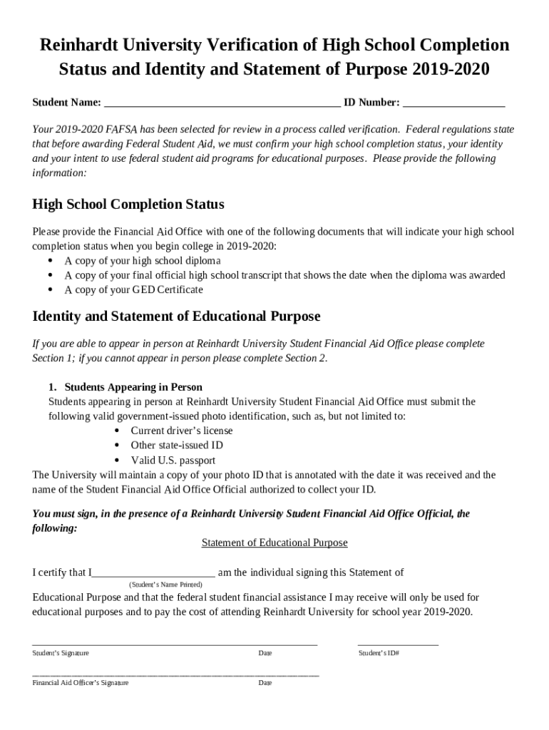 Enrollment Certification - Reinhardt University Doc Template | pdfFiller
