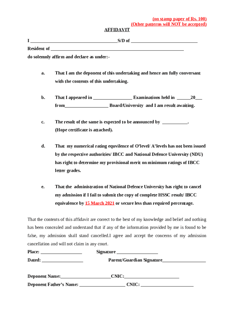 ndu affidavit Doc Template | pdfFiller