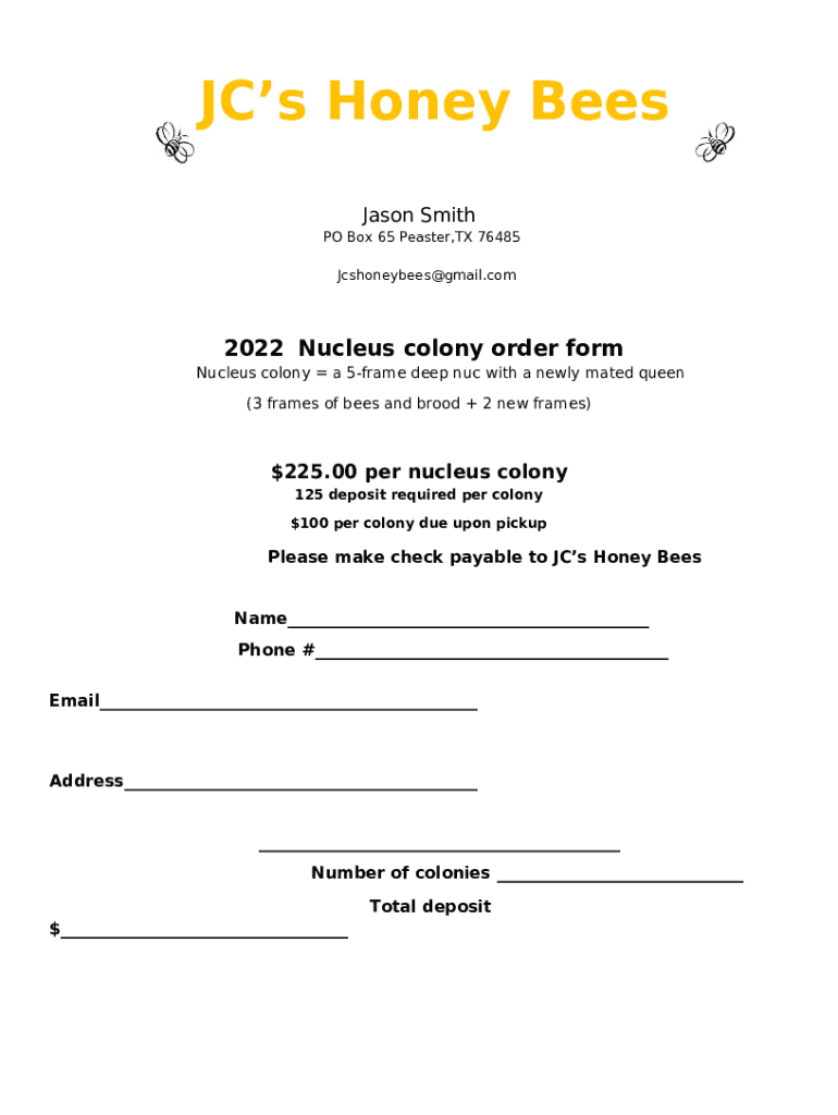 Nucleus colony order Doc Template | pdfFiller