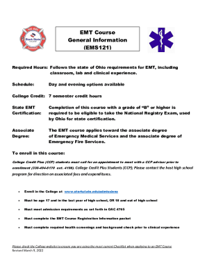 Fillable Online Emergency Medical Services (EMT)Short-Term Certificate ...