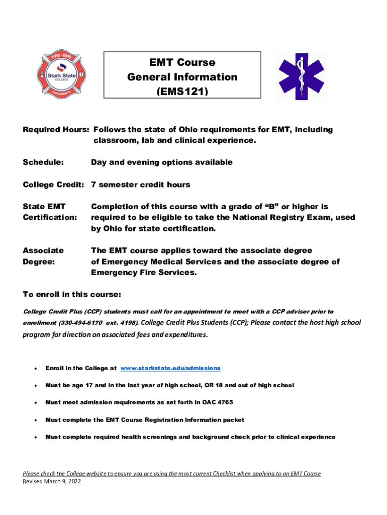 Fillable Online Emergency Medical Services (EMT)Short-Term Certificate ...