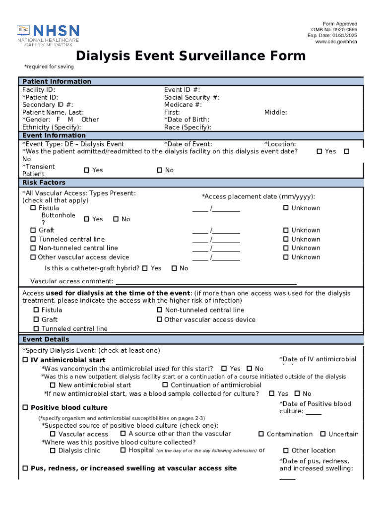57.502 Dialysis Event . NHSN, Dialysis, Surveillance Doc Template ...
