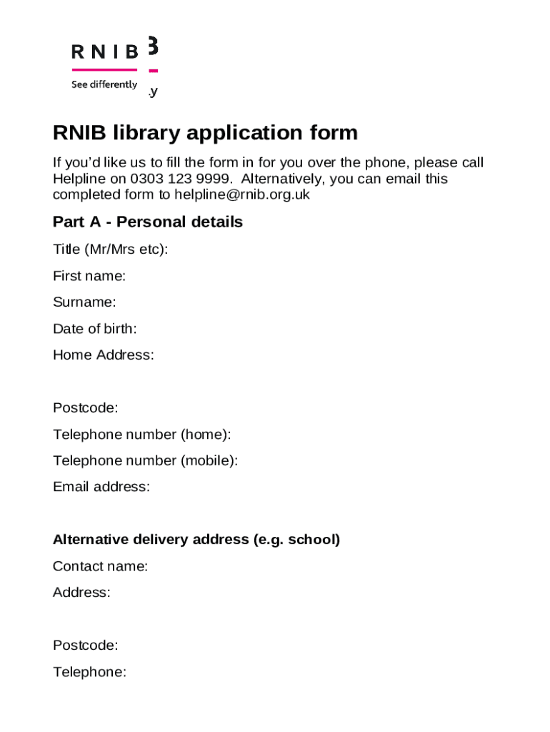 RNIB library application Doc Template | pdfFiller