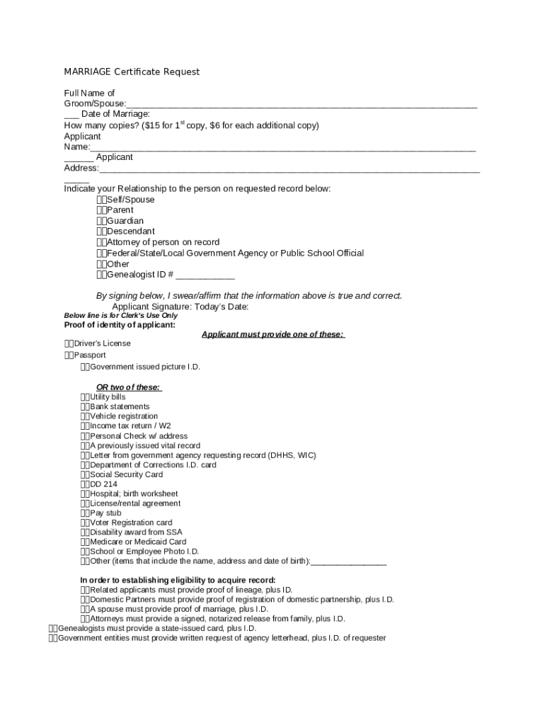 Marriage Certificate Request Full Maiden Name of Bride Doc Template ...