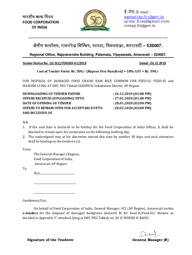 Fillable Online fci gov MTF261219.pdf - Food Corporation of India Fax ...