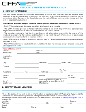 Regular Membership Application - CIFFA Doc Template | pdfFiller