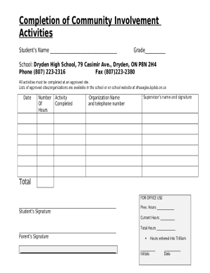 Completion of Community Involvement Activities Doc Template | pdfFiller