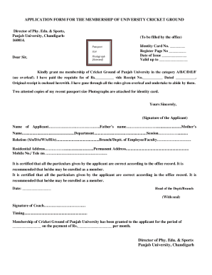 Fillable Online forms puchd ac Cricket Club Member Registration Form ...