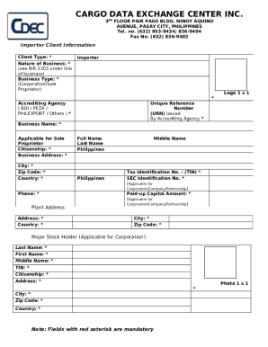 importer e - Cargo Data Exchange Center, Inc. Doc Template | pdfFiller