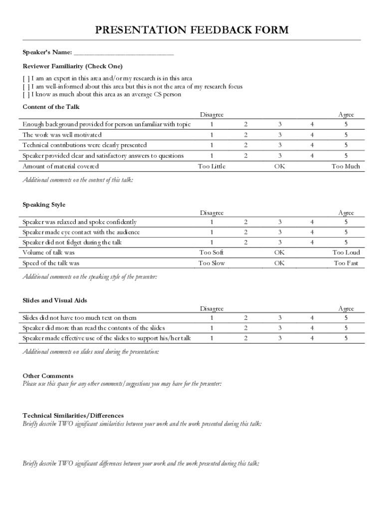 Fillable Online PRESENTATION FEEDBACK FORM Fax Email Print - pdfFiller