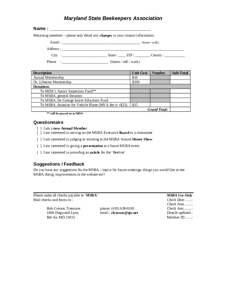 Returning members - please only detail any changes in your contact ination Doc Template | pdfFiller