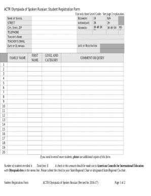 ACTR Olympiada of Spoken Russian: Student Registration Doc Template ...