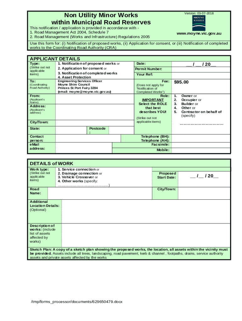 Non Utility Minor Works within Municipal Road Reserves Doc Template ...