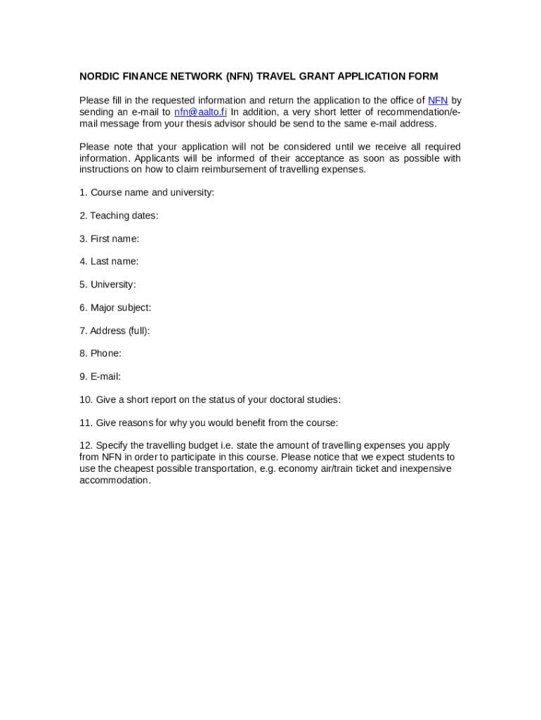 NORDIC FINANCE NETWORK (NFN) TRAVEL GRANT APPLICATION - nfn aalto Doc ...