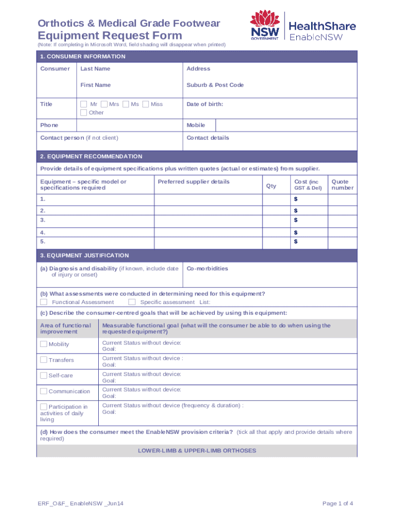 Orthotics and Medical Grade Footwear Equipment Request Doc Template ...