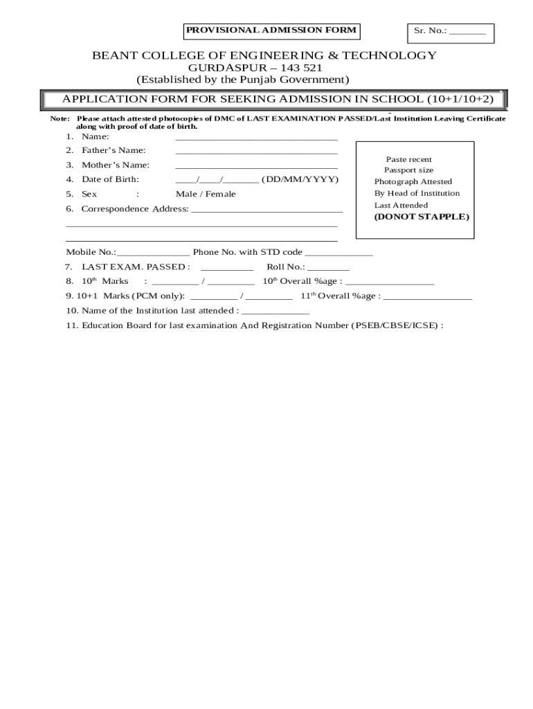 Provisional Admission - Fill Online, Printable, , Blank - bcetgsp ac ...