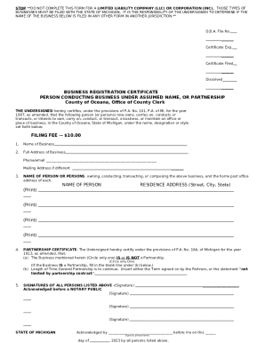 Certificate of Assumed Name - State of Michigan - oceana mi Doc ...