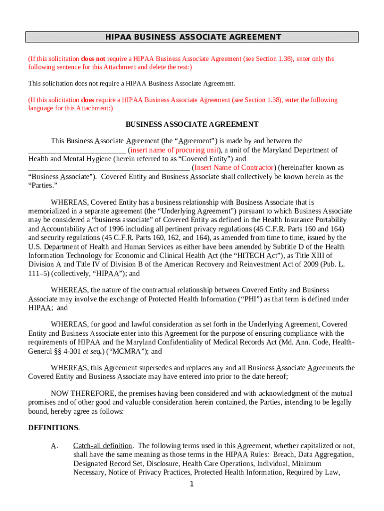 HIPAA BUSINESS ASSOCIATE COMPLIANCE AGREEMENT ... Doc Template | pdfFiller