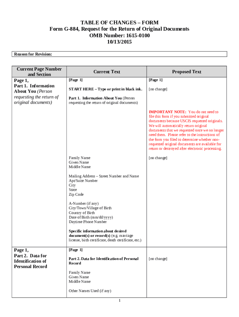 G-884, Request for the Return of Original ... - USCIS Doc Template ...