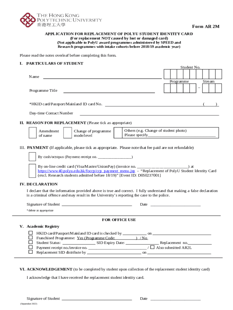 Application for Replacement of PolyU Student Identity Card Doc Template ...