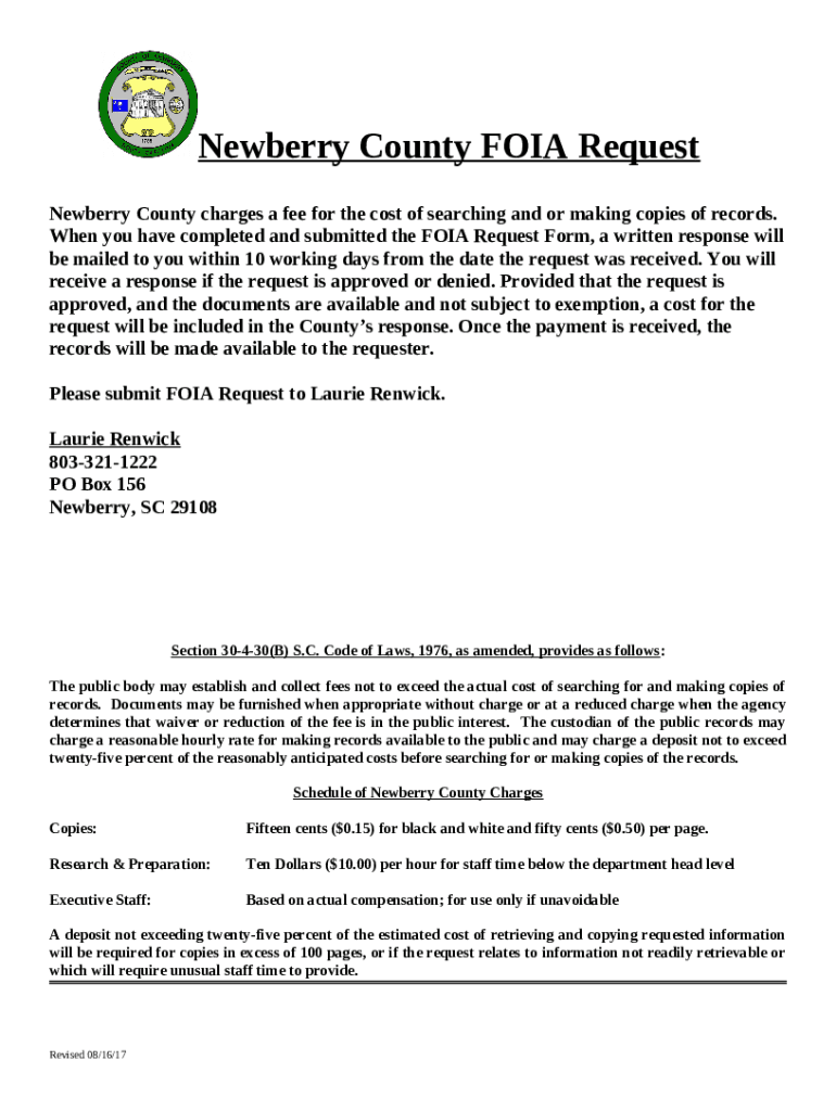 freedom of ination act request - Newberry County Doc Template | pdfFiller