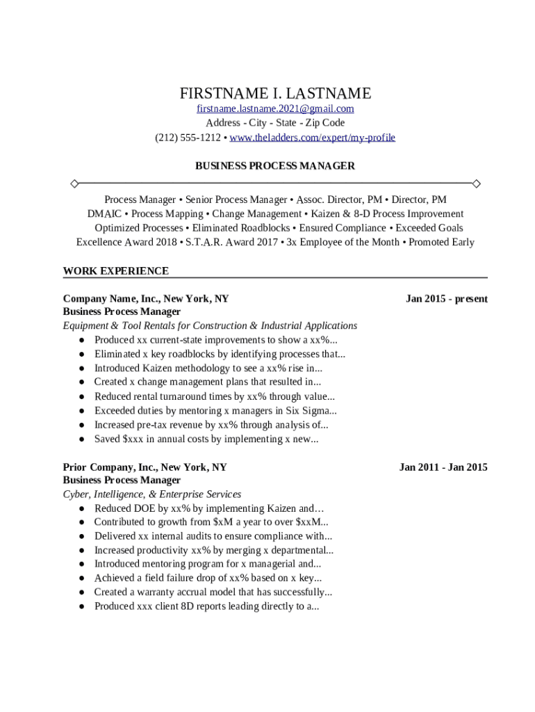 Business Process Manager Free Resume Template. Effective, professional ...