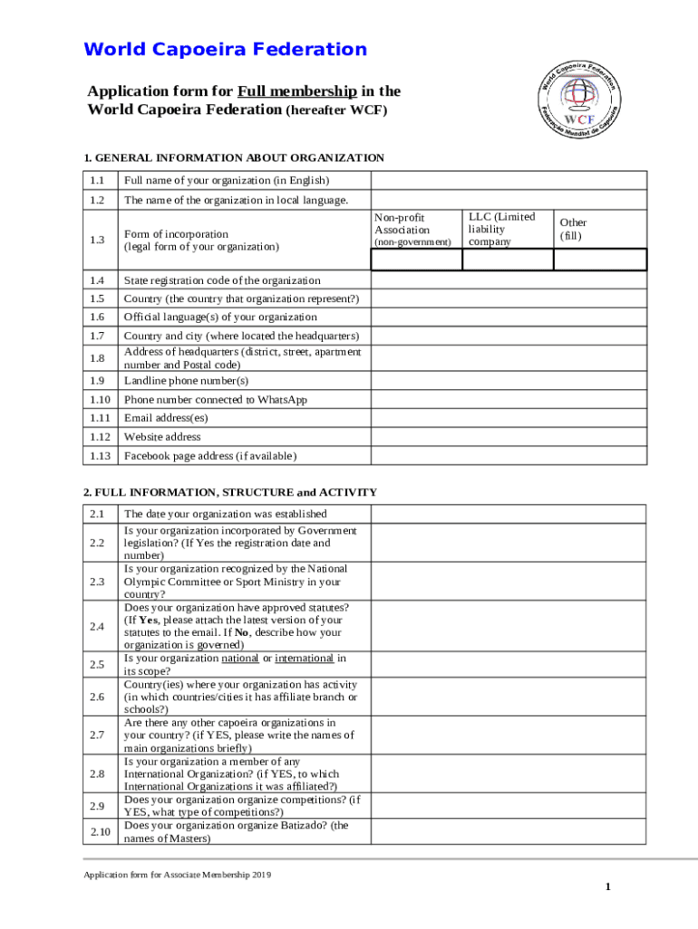 Application for ASSOCIATE MEMBERSHIP in the World ... Doc Template | pdfFiller