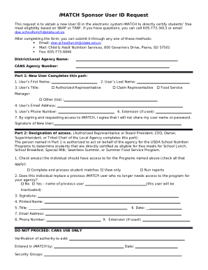 iMATCH User ID Request - doe sd Doc Template | pdfFiller