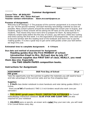 Summer Assignment Reading guides Due the First MONDAY of ... Doc ...