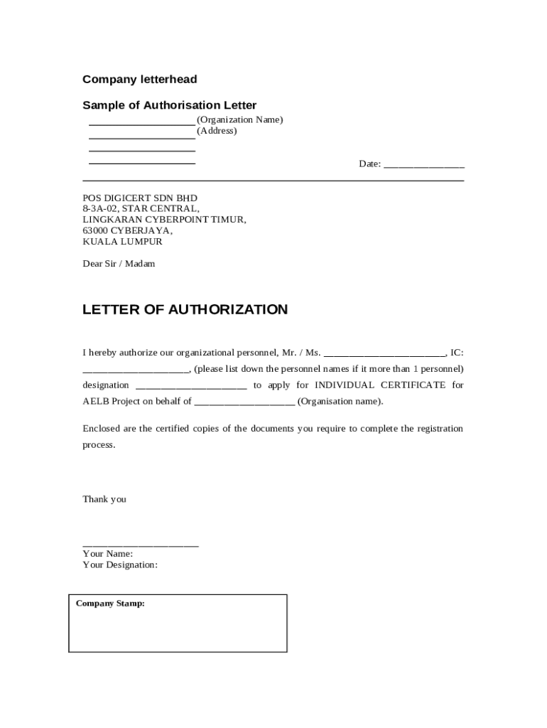 Sample of Authorisation Letter - eLesen Doc Template | pdfFiller