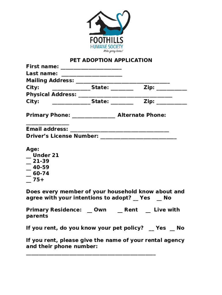 Animal Adoption Application - Dighton Police Department Doc Template ...