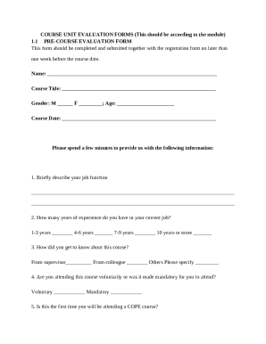 Course Unit Evaluation s Doc Template | pdfFiller