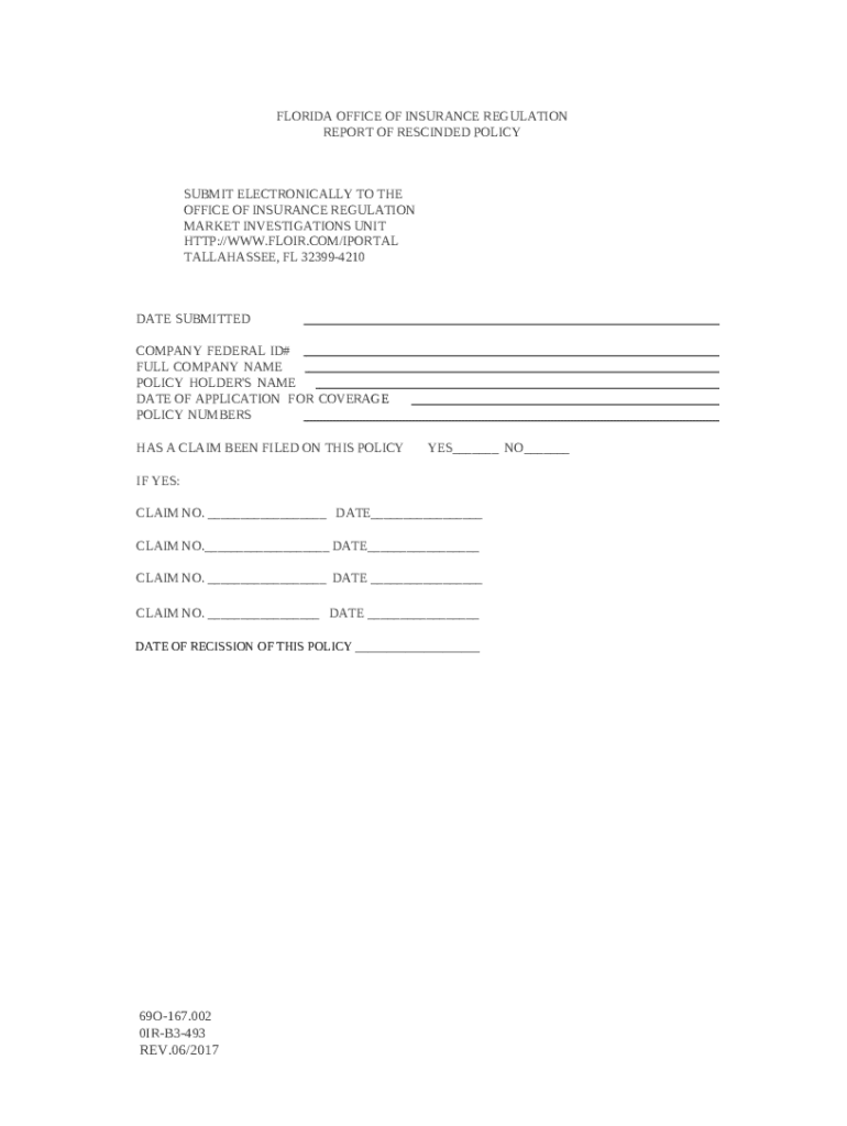 Market Conduct Report of Rescinded Policies Florida ... Doc Template ...